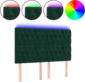 Čelo postele s LED tmavě zelené 144x7x118/128 cm samet 3122811