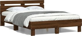 vidaXL Rám postele s čelem a LED osvětlením 135 x 190 cm [3207568] Barva: hnědý dub