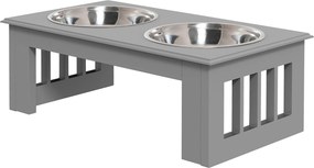 PawHut miska pro psy se 2 miskami 0,9 l vyvýšená miska na krmivo pro kočky snadná údržba nerezová ocel šedá 44 x 24 x 15 cm | Aosom.de
