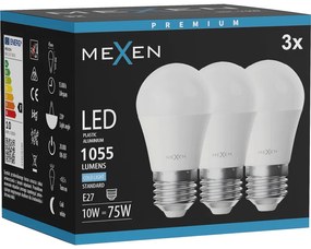 Mexen Nova 3x LED žárovka E27, G45, 10W, Studená - 6500K, 1055 lm - L101-E27-1065-01x03