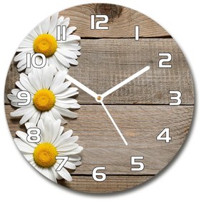 Wallmuralia Skleněné hodiny kulaté Sedmikrásky dřevo fi 30 cm