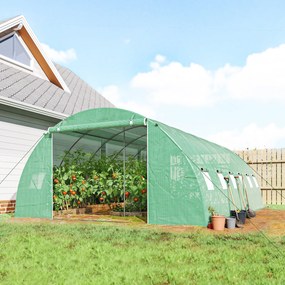 Outsunny venkovní tunelový skleník 6 x 4 x 2 m s pozinkovaným rámem, PE krytem, rolovacími dveřmi a síťovanými okny, zelený