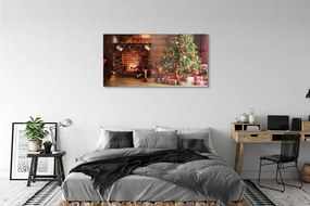 akrylový obraz Krbová dárky vánoční stromky 125x50 cm
