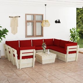 vidaXL 9dílná zahradní sedací souprava z palet + podušky smrkové dřevo [3063607] Barva: vínová červená