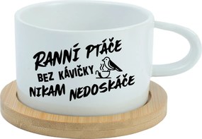 RANNÍ PTÁČE BEZ KÁVIČKY NIKAM NEDOSKÁČE - bílý hrníček makronka 200 ml