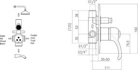 SAPHO KIRKÉ podomítková sprchová retro baterie, 2 výstupy, chrom KI42C