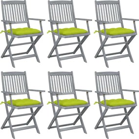 vidaXL Skládací zahradní židle s poduškami 6 ks masivní akáciové dřevo [3065431] Barva: Jasně zelená
