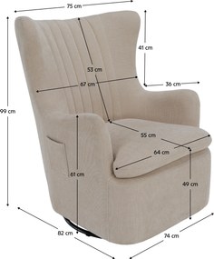 Relaxační otočné křeslo, šedobéžová, MAREN