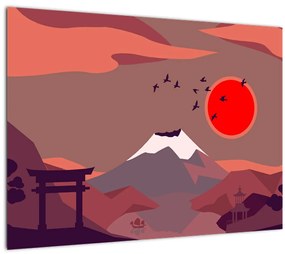 Skleněný obraz - Ilustrace hory Fuji (70x50 cm)
