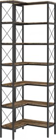 HOMCOM rohový regál do L, 6 polic, volně stojící kovový rám, obývák/kancelář/ložnice, 60 × 60 × 200 cm, rustikální hnědá