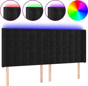 Čelo postele s LED černé 203 x 16 x 118/128 cm samet 3124550