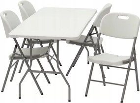 Set Zahradního Nábytku Bílý Zahradní Stůl 200x90 cm 4x Skládací Židle