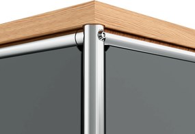 Tchibo - Kovová odkládací skříňka »Cn3« s dřevěnou deskou - barva: šedá