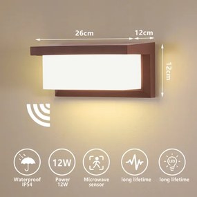 Brilagi - LED Venkovní nást. svítidlo se senzorem BRICKY LED/12W/230V hnědá IP54