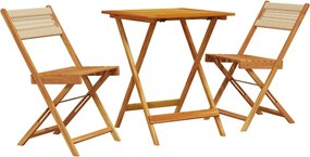 3dílný bistro set béžový polypropylen a masivní dřevo 3281759