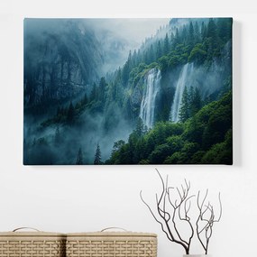 Obraz na plátně - Skalní vodopády za mlžného rána FeelHappy.cz Velikost obrazu: 120 x 80 cm
