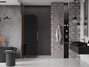 Mexen Velar, posuvné sprchové dveře do otvoru 150 cm, 8mm šedé sklo, měděná matná, 871-150-000-41-65