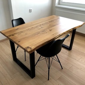 KULHÁNEK Jídelní stůl s rustikální hranou a ocelovou podnoží Velikost desky: 230x90 cm, Odstín podnože: bílá - RAL 9010