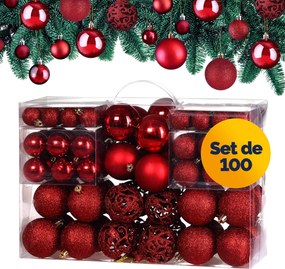 Vánoční koule červená 100dílný in matné, lesklé & třpytivé