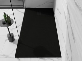 Mexen Stone+, obdélníková vanička z minerálního kompozitu 200 x 90 cm, černá, černá krytka, 44709020-B