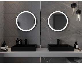 Mexen Esso, kulaté LED podsvícené koupelnové zrcadlo 60 cm, 6000K, topná podložka proti zamlžování, černý rám, 9825-060-060-611-70
