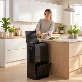 HOMCOM obdélníkový odpadkový koš s pedálem, kuchyňský odpadkový koš 56 l, 3 přihrádky, Soft-Close, nerezová ocel, 45,7 x 35,8 x 76 cm černý