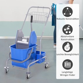 HOMCOM Úklidový vozík, vozík na mop, objem 25 l, 4 kolečka, plast, modrý