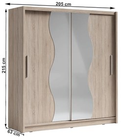 Skříň s posuvnými dveřmi BIRGAMO TYP 1, šířka 205 cm, dub sonoma