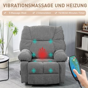 HOMCOM Relaxační křeslo s masážní funkcí, funkce ležení, otočné masážní křeslo, 4 boční kapsy a dálkové ovládání, tmavě šedá