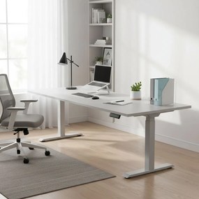 Výškově nastavitelný stůl OfficeTech Long, 260 x 80 cm, šedá podnož, světle šedá