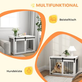 Domácí klec pro psy PawHut, uzamykatelná bouda pro psy s vchodem, box pro psy s posuvnými dveřmi, bouda pro velké psy do 30 kg, bílá, 98 x 58 x 61 cm…