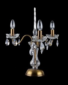 3 arms cut crystal table lamp with cut almonds - stainded brass ANTIK