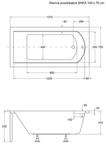 BESCO Obdélníková vana SHEA Nožičky k vaně - S nožičkami, Rozměr vany - 140 × 70 cm - VANSHEA140+OLVPINOZ