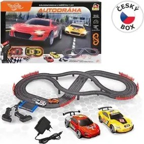 MaDe 11475 - Autodráha, 2 auta, 2 ovladače, s EU adaptérem, délka trat