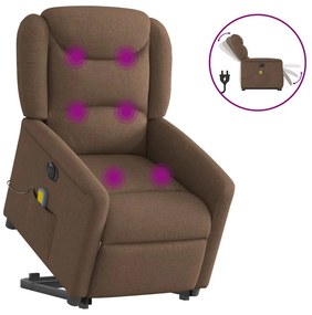 Elektrické zvedací masážní polohovací křeslo hnědé textil 3303228