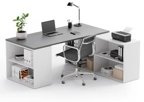 PLAN Kancelářský psací stůl s úložným prostorem BLOCK B01, bílá/grafit