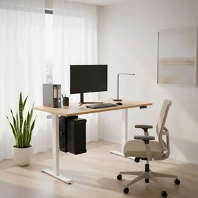 Výškově nastavitelný stůl OfficeTech C, 120 x 80 cm, bílá podnož, dub kamenný