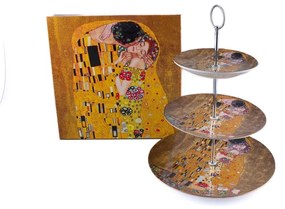 HOME ELEMENTS Stojan na dezerty třístupňový, Klimt Polibek zlatý