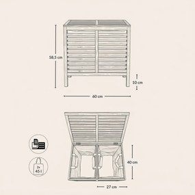 Bambusový koš na prádlo MOA, dvojitý, 90 l