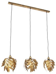 Vintage závěsná lampa starožitná zlatá podlouhlá 3-světelná - Linden