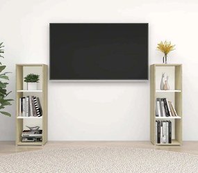 vidaXL TV skříňky 2 ks 107 x 35 x 37 cm dřevotříska [3079915] Barva: bílá a dub sonoma