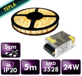 ECOLIGHT LED pásek - SMD 2835 - 5m - 60LED/m - 4,8W/m - IP20 - teplá bílá + zdroj