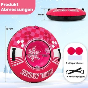 Costway Nafukovací zimní pneumatika s tažnou šňůrou a rukojetí Snowtube – růžový