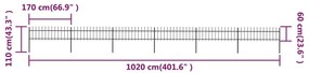 vidaXL Marketos Zahradní plot s kopím nahoře ocelový 1070 x 60 cm černý