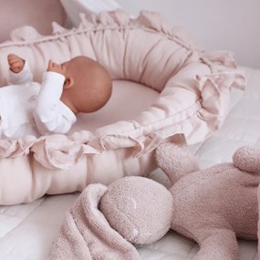 Cotton &amp; Sweets Lněné hnízdo pro miminko s volánem pudrově růžová