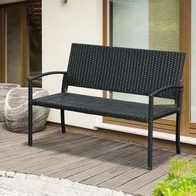 Outsunny polyratanová zahradní lavička 2místná lavička s ocelovým rámem a proutím černá Š122 x H60 x V87cm pro zahradu a terasu