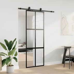 Posuvné dveře se sadou kování černé 76x205 cm Tvrzené sklo 3375915
