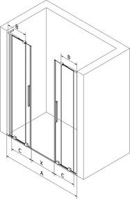 Mexen Velar L Duo, posuvné sprchové dveře do otvoru 170 cm, 8mm čiré sklo, broušená ocel, 871-170-003-02-97