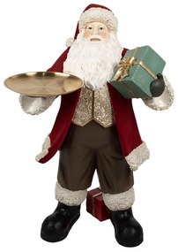 Vánoční dekorace socha Santa Claus s podnosem a dárkem - 56*50*91 cm