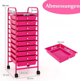 Costway Pojízdný vozík koupelnový vozík s 10 zásuvkami 33 x 37 x 86